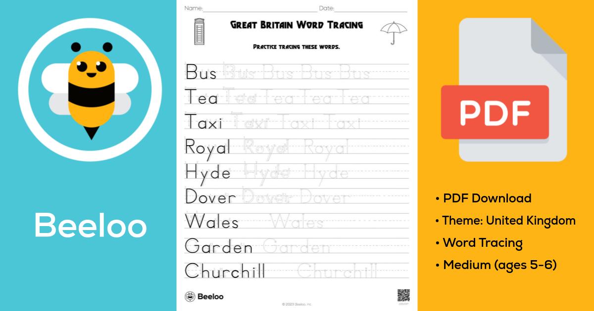 Great Britain Word Tracing • Beeloo Printable Crafts and Activities for ...