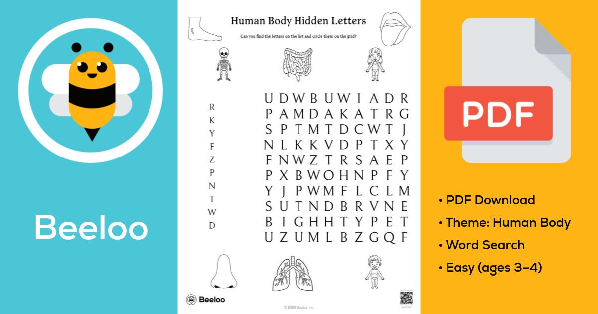 Human Body Hidden Letters • Beeloo Printable Crafts and Activities for Kids