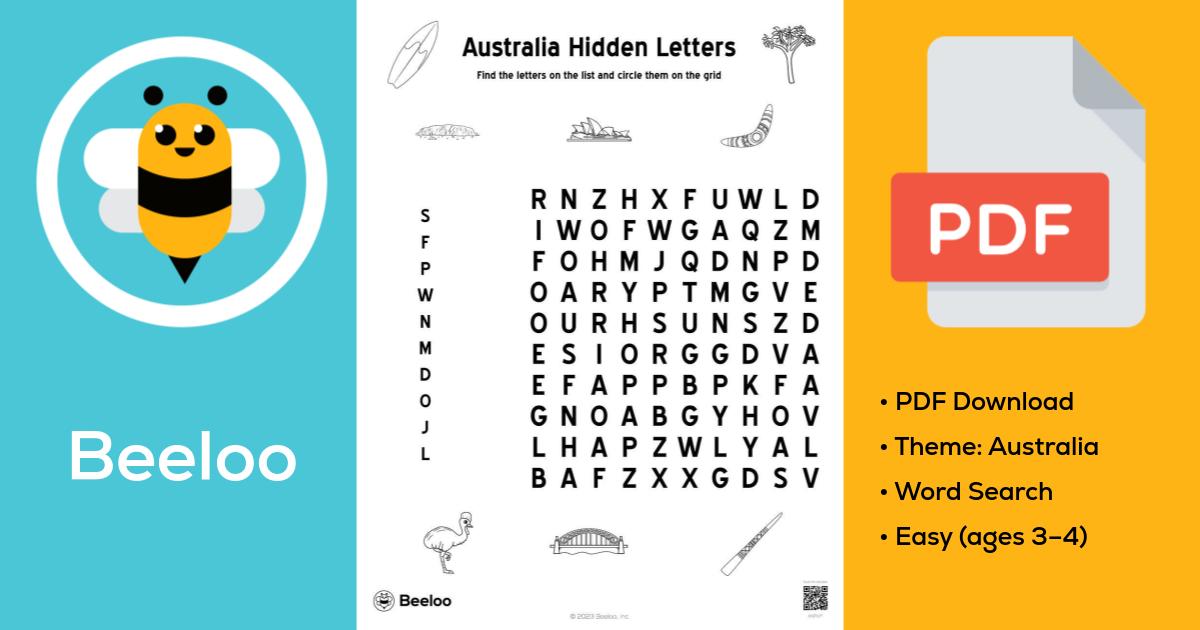 Australia Hidden Letters • Beeloo Printable Crafts and Activities for Kids
