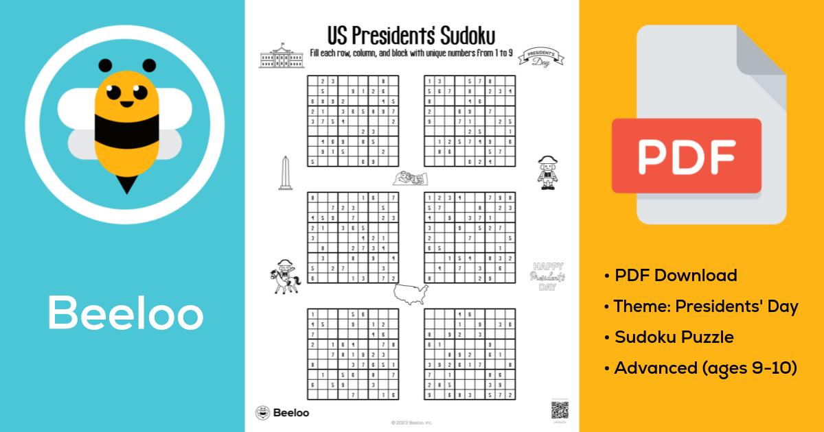 US Presidents' Sudoku • Beeloo Printable Crafts and Activities for Kids