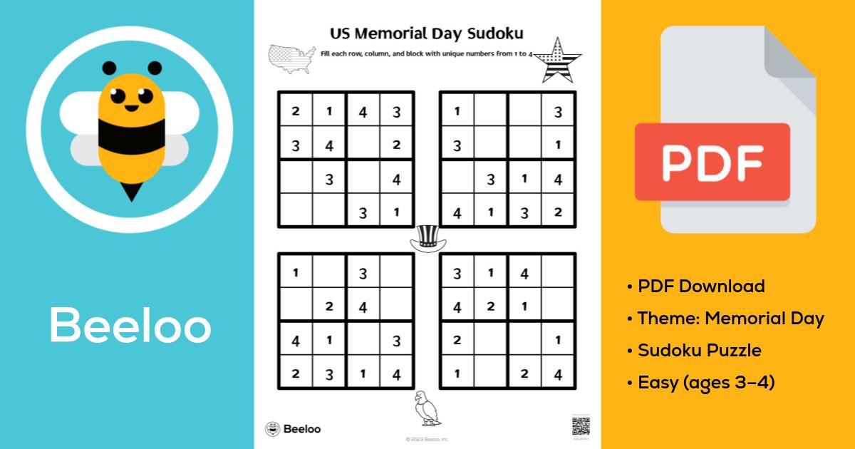 US Memorial Day Sudoku • Beeloo Printable Crafts and Activities for Kids