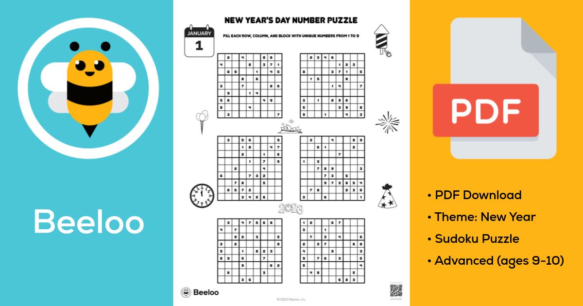 New Year's Day Number Puzzle • Beeloo Printable Crafts and Activities ...