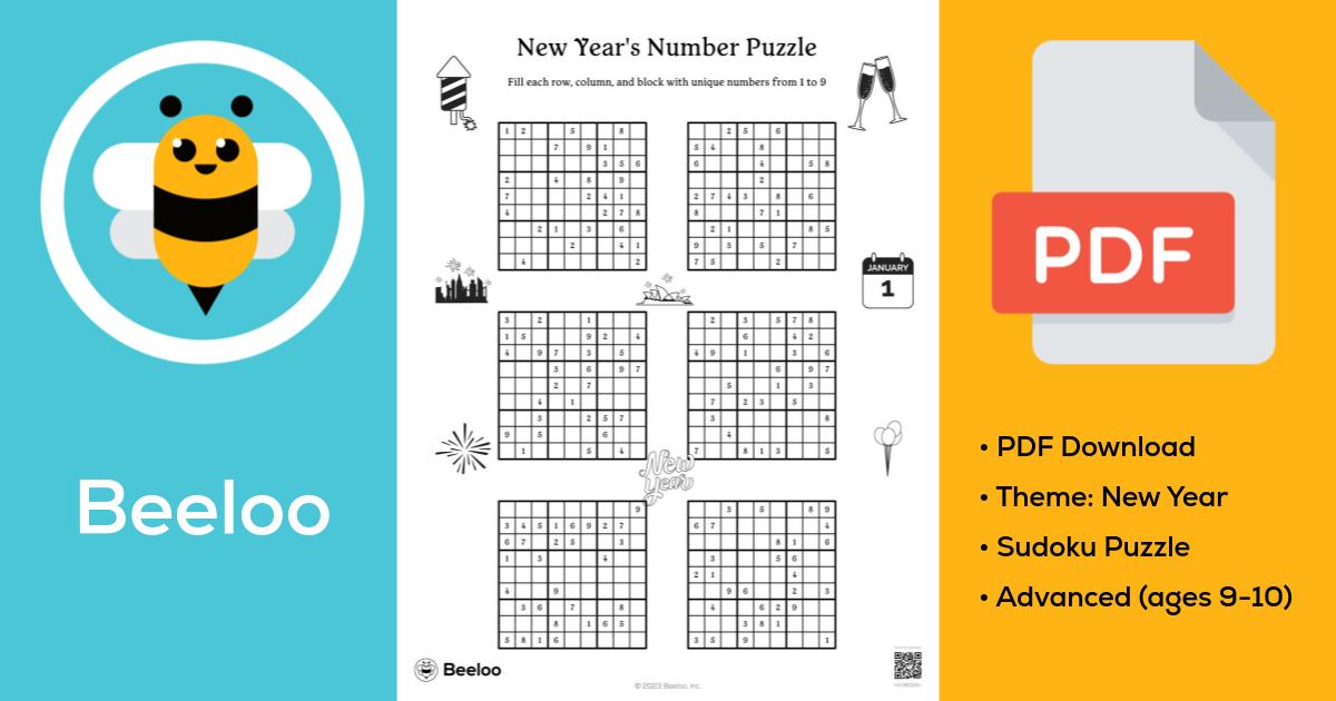 New Year's Number Puzzle • Beeloo Printable Crafts and Activities for Kids