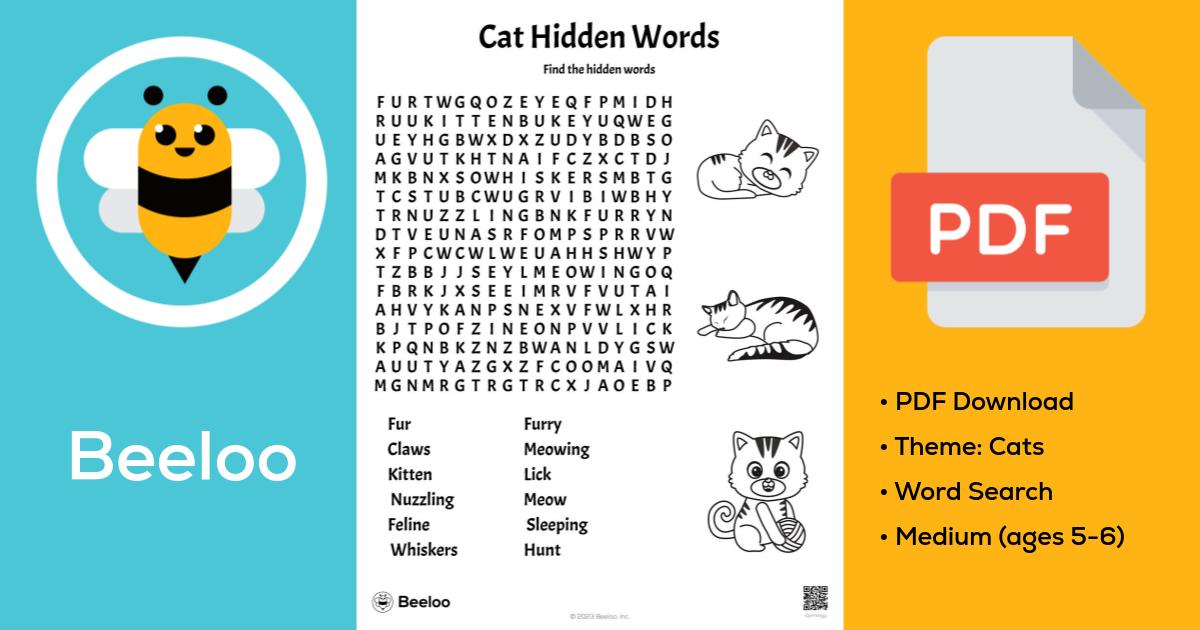 Cat Hidden Words • Beeloo Printable Crafts and Activities for Kids