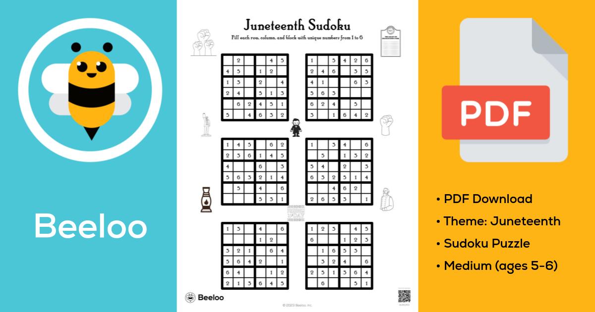 Juneteenth Sudoku • Beeloo Printable Crafts and Activities for Kids