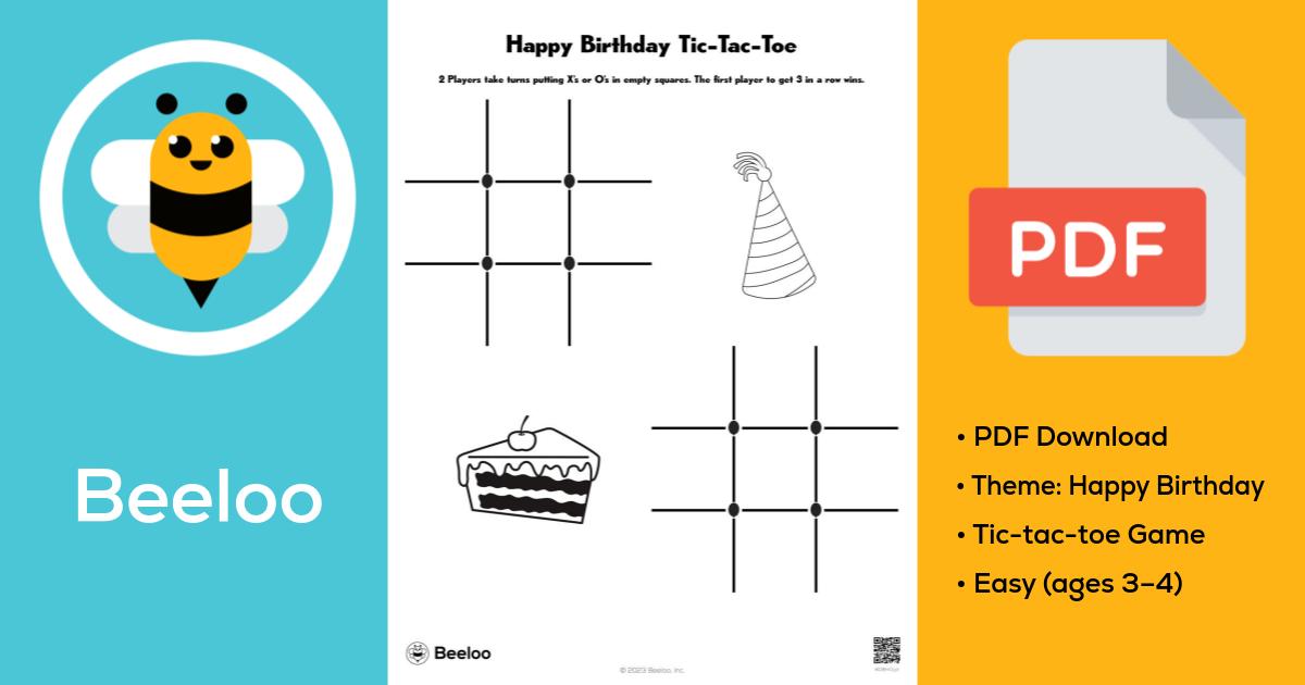 Happy Birthday Tic-Tac-Toe • Beeloo Printable Crafts and Activities for ...