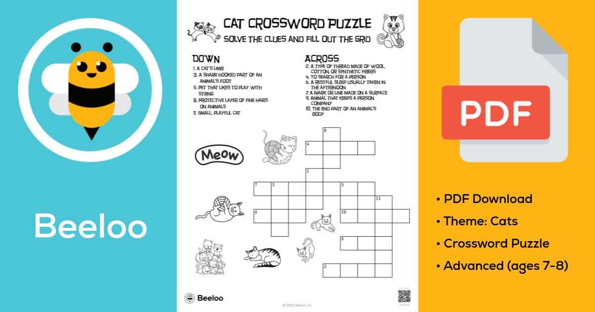 Cat Crossword Puzzle • Beeloo Printable Crafts and Activities for Kids