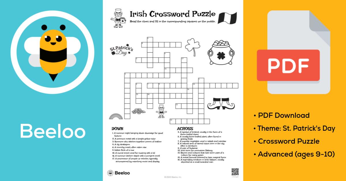 Irish Crossword Puzzle • Beeloo Printable Crafts and Activities for Kids