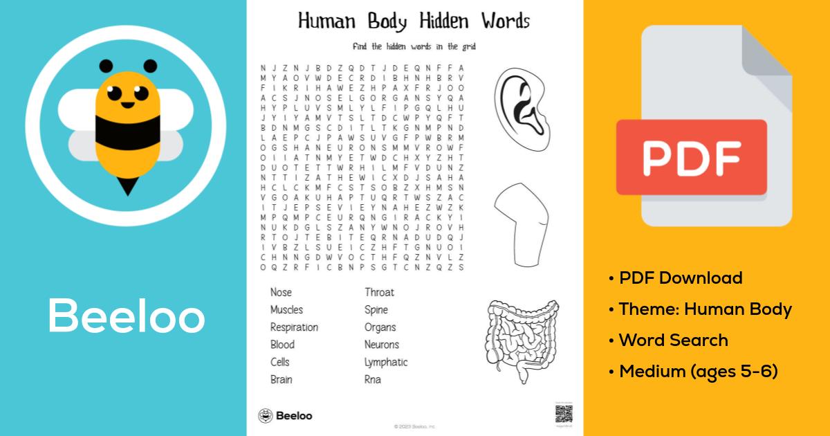 Human Body Hidden Words • Beeloo Printable Crafts and Activities for Kids