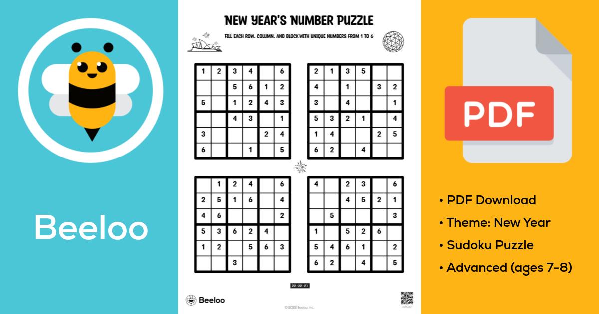 New Year's Number Puzzle • Beeloo Printable Crafts and Activities for Kids