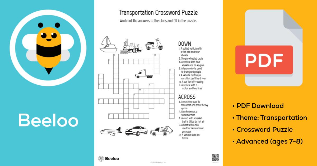 Transportation Crossword Puzzle • Beeloo Printable Crafts and ...