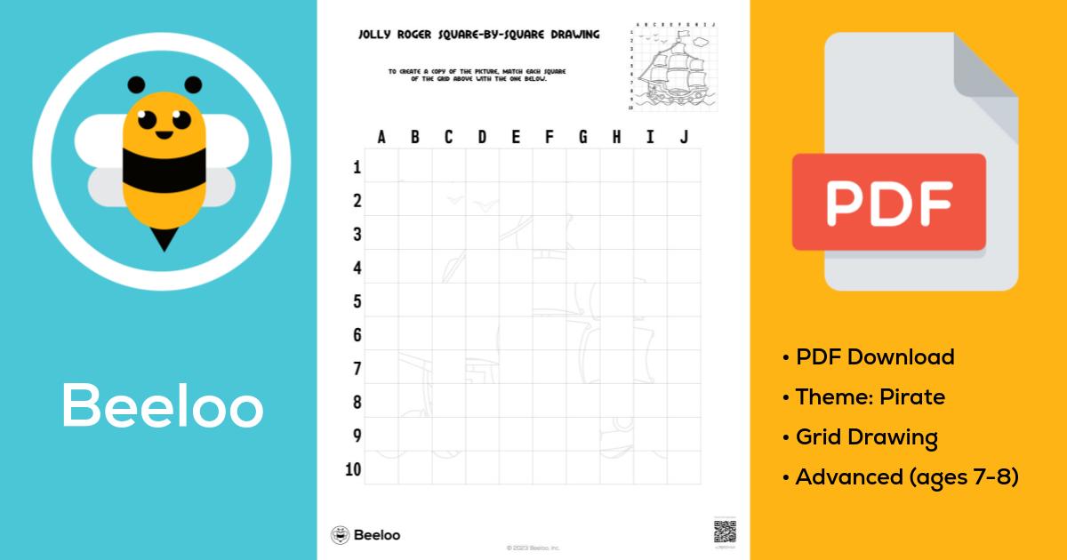 Jolly Roger Square-by-Square Drawing • Beeloo Printable Crafts and ...