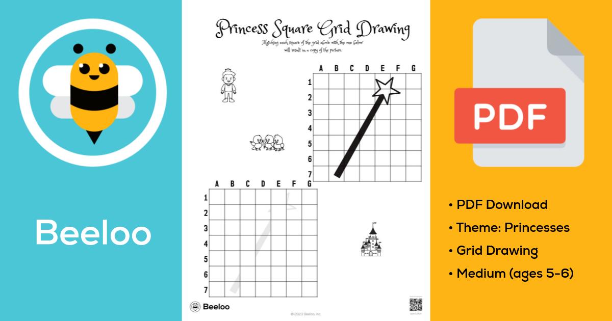 Princess Square Grid Drawing • Beeloo Printable Crafts and Activities ...