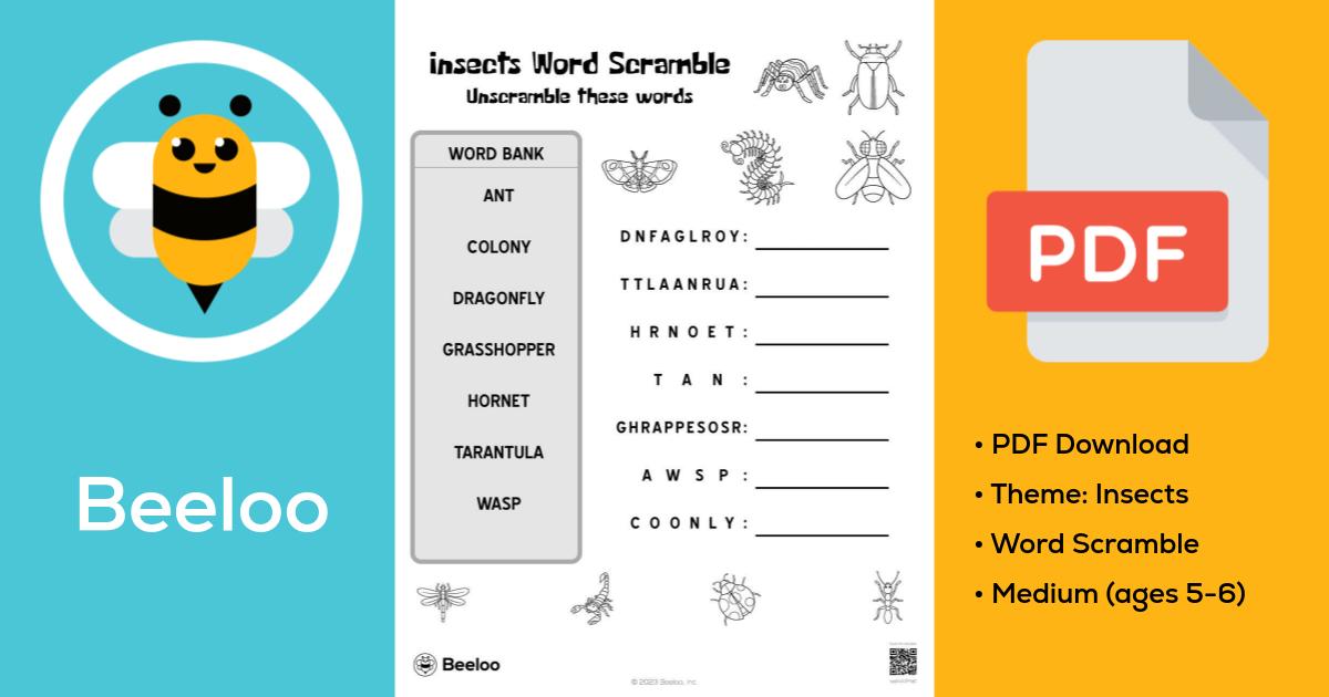 Insects Word Scramble • Beeloo Printable Crafts and Activities for Kids