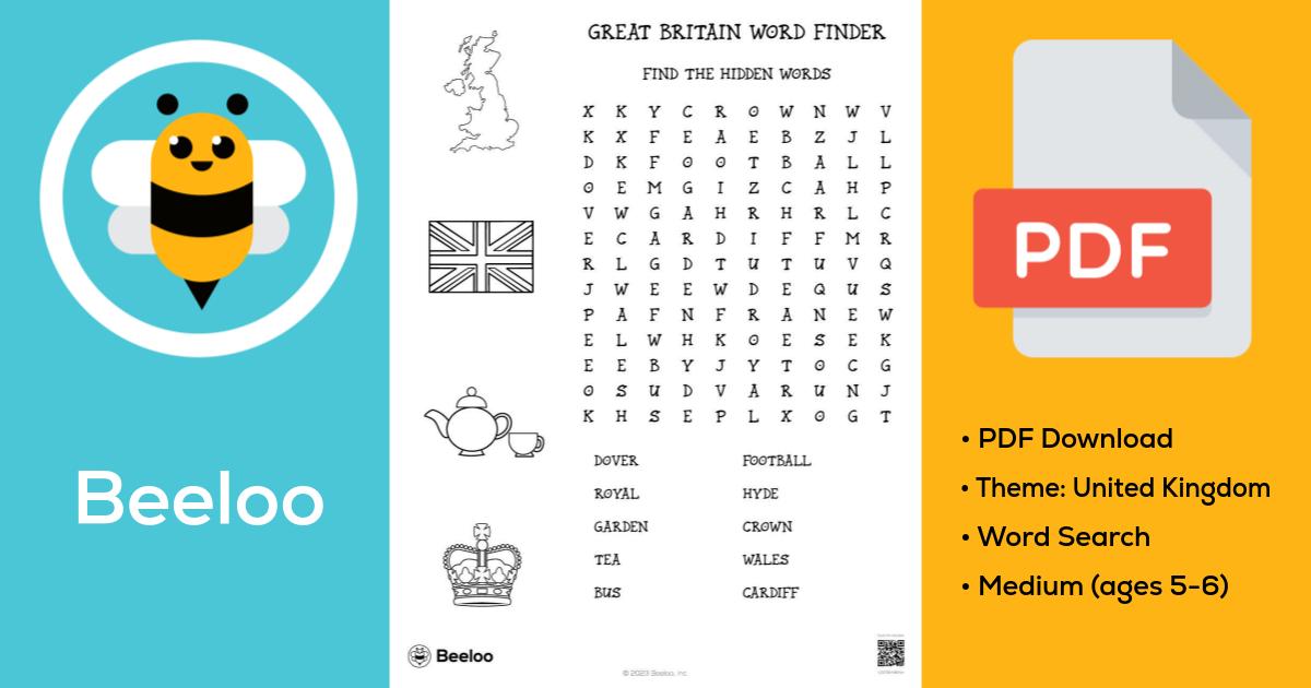 Great Britain Word Finder • Beeloo Printable Crafts and Activities for Kids