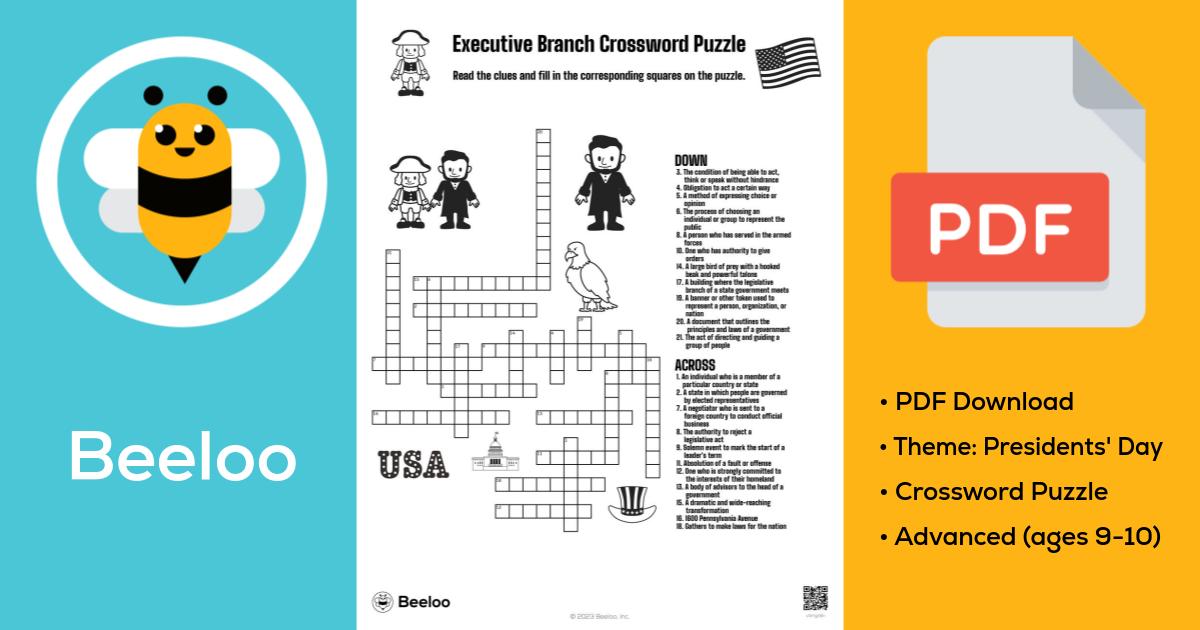 Executive Branch Crossword Puzzle • Beeloo Printable Crafts and ...