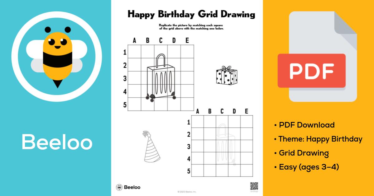 Happy Birthday Grid Drawing • Beeloo Printable Crafts and Activities ...