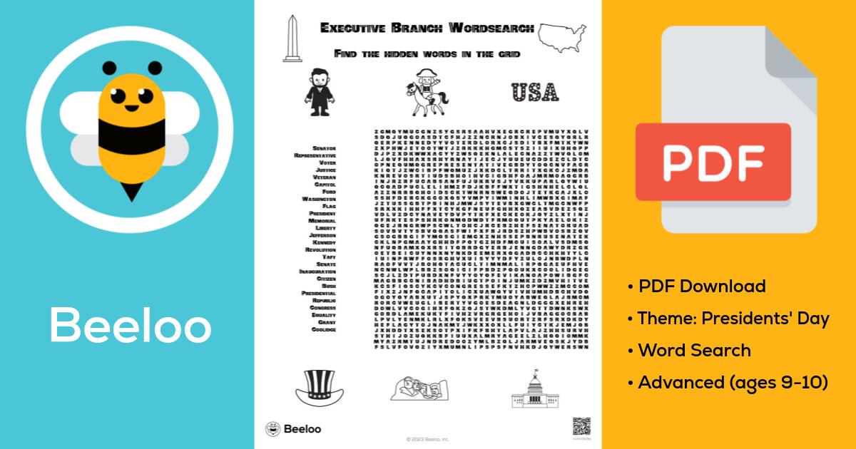 Executive Branch Wordsearch • Beeloo Printable Crafts and Activities ...