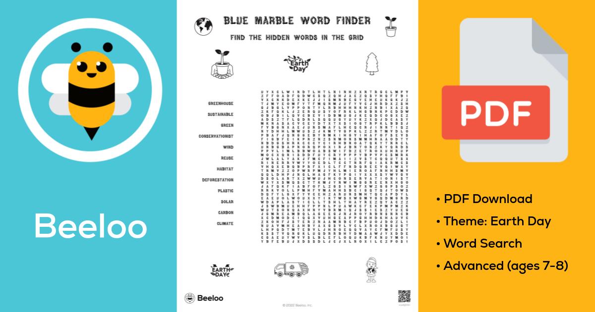 Blue Marble Word Finder • Beeloo Printable Crafts and Activities for Kids