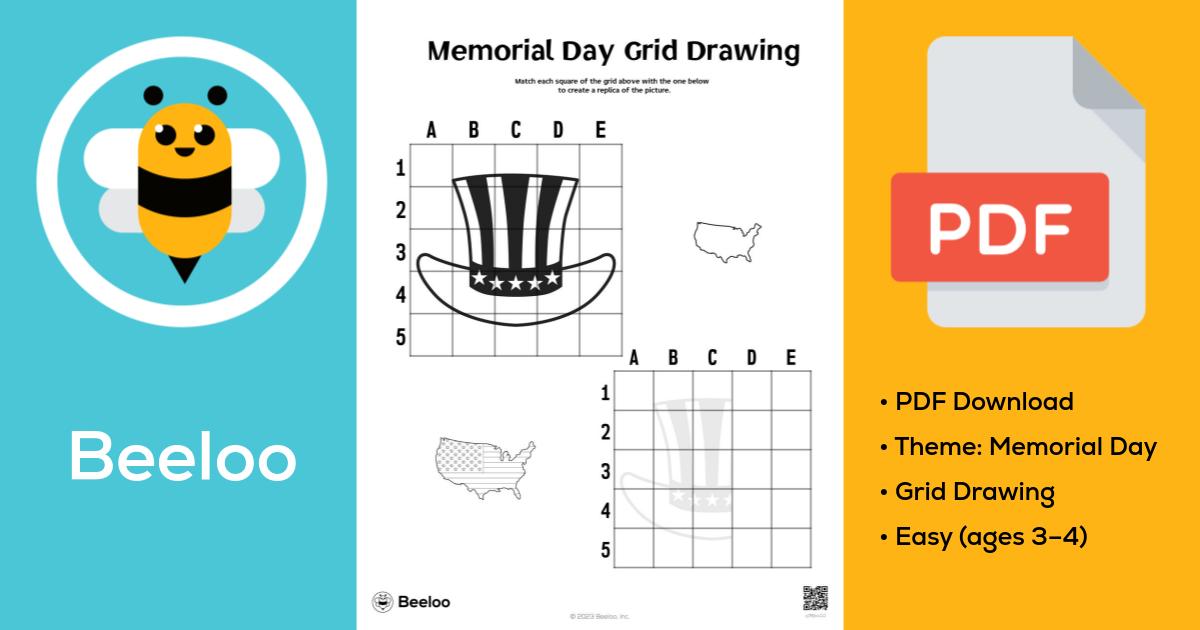 Memorial Day Grid Drawing • Beeloo Printable Crafts and Activities for Kids
